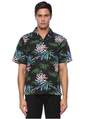 Kenzo Erkek Siyah Kamp Yaka Çiçek Desenli Hawaii Gömlek S EU