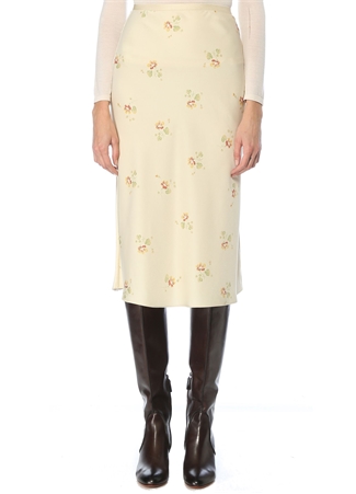 Polo Ralph Lauren Kadın Krem Çiçekli Midi Saten Etek Bej 2 US