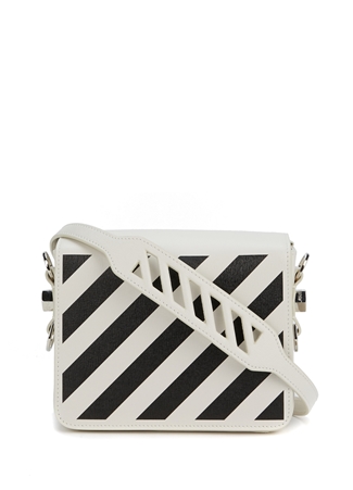 Off-White Kadın Beyaz Siyah Verev Çizgili Deri Omuz Çantası EU Off-White Kadın Beyaz Siyah Verev Çizgili Deri Omuz Çantası EU