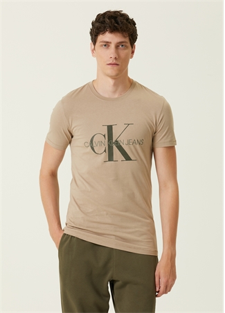 CK Jeans Erkek Bej Logo Baskılı Basic T-shirt Gri S EU CK Jeans Erkek Bej Logo Baskılı Basic T-shirt Gri S EU