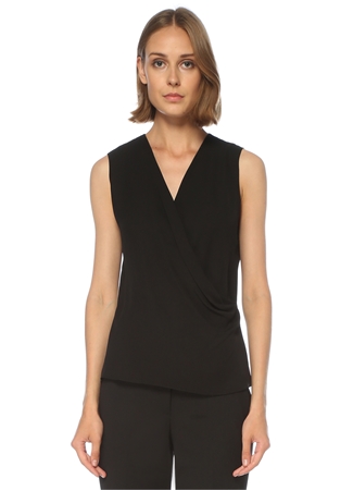 Theory Kadın Siyah V Yaka Drapeli Kolsuz İpek Bluz L EU