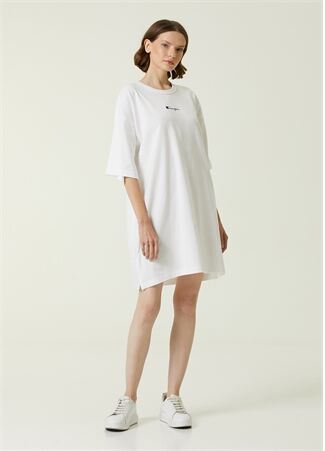 Champion Kadın Beyaz Mini T-shirt Elbise L EU