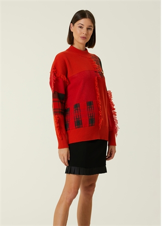 Versace Kadın Kırmızı Patchwork Desenli Yün Kazak 42 IT