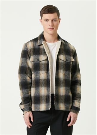 Allsaints Erkek Tromso Bej Ekoseli Dış Gömlek XS EU