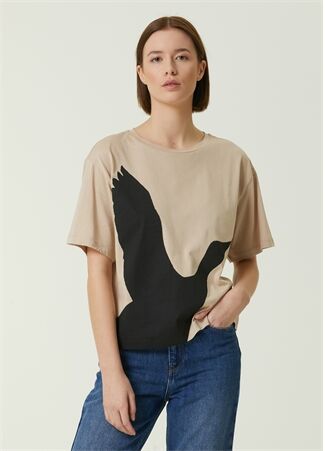 Beymen Club Kadın Bej Bisiklet Yaka Logo Baskılı T-shirt XS