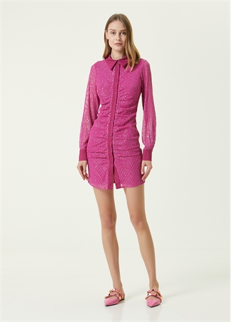 In the Mood for Love Kadın Lina Şeftali İşlemeli Mini Gömlek Elbise Pembe L EU