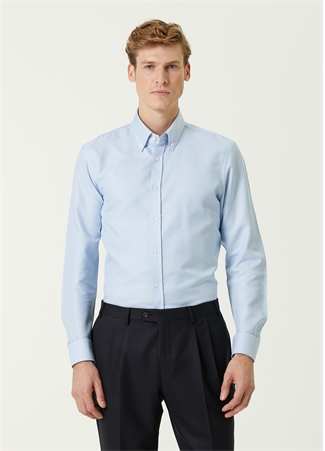 Beymen Collection Erkek Custom Fit Mavi Düğmeli Yaka Mikro Desenli Gömlek 39 It Beymen Collection Erkek Custom Fit Mavi Düğmeli Yaka Mikro Desenli Gömlek 39 It