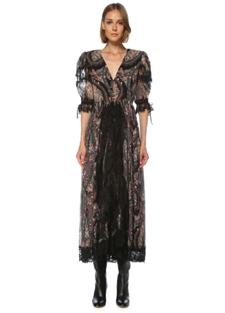 Etro Kadın Siyah Etnik Desenli Midi İpek Elbise 40 IT