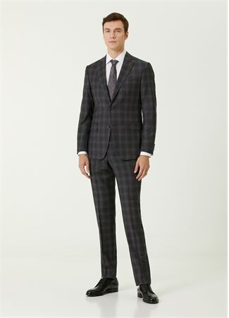 Pal Zileri Erkek Antrasit Ekoseli Yün Takım Elbise Gri 48 IT