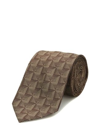 Pal Zileri Erkek Kahverengi Geometrik Desenli İpek Kravat Bordo EU