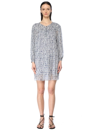 Etoile Isabel Marant Kadın Mavi Desenli Uzun Kol Mini Elbise 34 FR