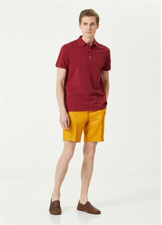 Isaia Erkek Hardal Beli Kordonlu Keten Şort Sarı 50 IT