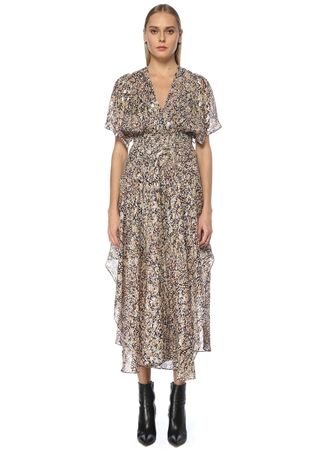 Maje Kadın Bej V Yaka Desenli Asimetrik Midi Elbise 40 FR