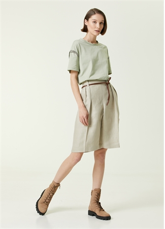 Brunello Cucinelli Kadın Bej Yüksek Bel Kuşaklı Keten Şort Beyaz 36 It Brunello Cucinelli Kadın Bej Yüksek Bel Kuşaklı Keten Şort Beyaz 36 It