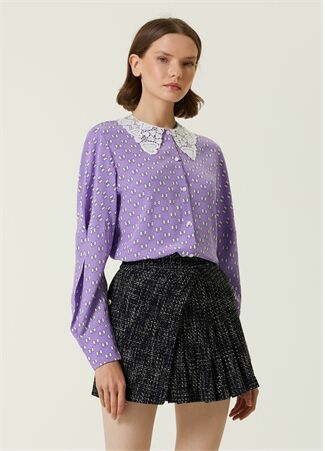 Maje Kadın Mor Dantel Yaka Desenli Gömlek 2 US