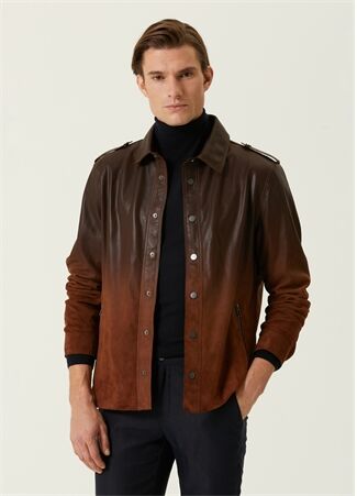 Network Erkek Slim Fit Kahverengi Deri Gömlek L EU