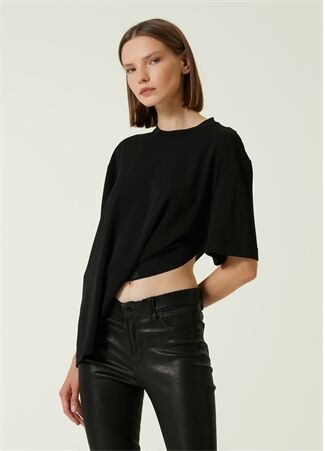 Givenchy Kadın Siyah Asimetrik T-shirt 36 FR