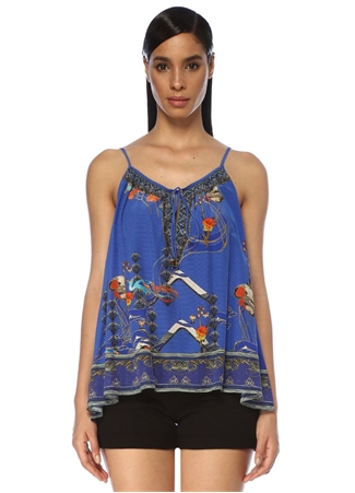 Camilla Kadın Mavi Desenli İpek Bluz S EU