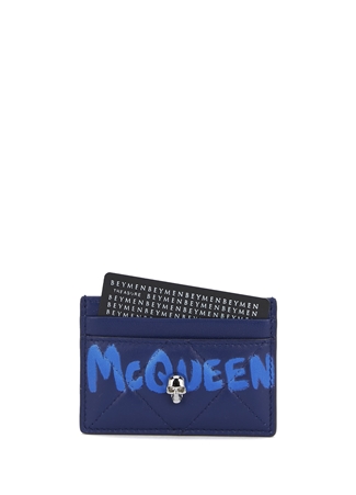 Alexander McQueen Kadın Lacivert Logo Baskılı Deri Kartlık EU Alexander McQueen Kadın Lacivert Logo Baskılı Deri Kartlık EU