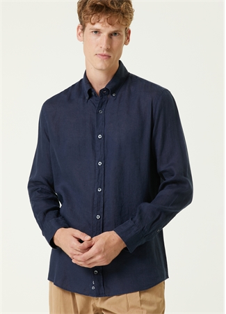 Beymen Collection Erkek Comfort Fit Lacivert Düğmeli Yaka Keten Gömlek S EU Beymen Collection Erkek Comfort Fit Lacivert Düğmeli Yaka Keten Gömlek S EU