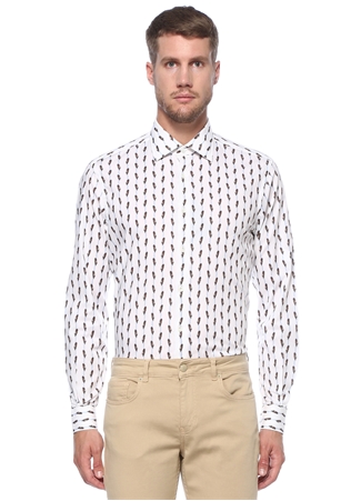 Pal Zileri Erkek Beyaz İngiliz Yaka Mikro Desenli Gömlek 43 IT