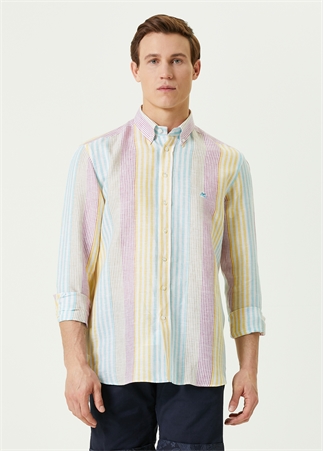 Etro Erkek Renkli Çizgili Keten Gömlek 38 IT Etro Erkek Renkli Çizgili Keten Gömlek 38 IT