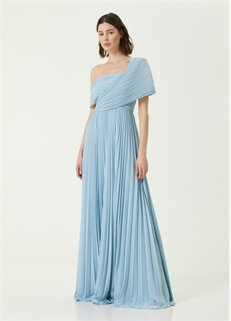 Dilek Hanif Kadın Mavi Asimetrik Pilili Maksi Şifon Abiye Elbise 36 EU Dilek Hanif Kadın Mavi Asimetrik Pilili Maksi Şifon Abiye Elbise 36 EU