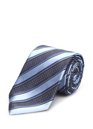 Zegna Erkek Mavi Çizgi Desenli İpek Kravat EU