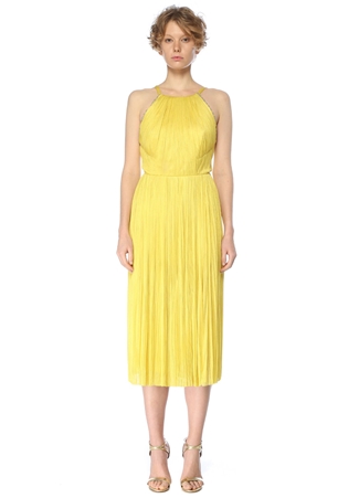 Maria Lucia Hohan Kadın Caipirinha Sarı Halter Yaka Midi Kokteyl Elbise 36 FR