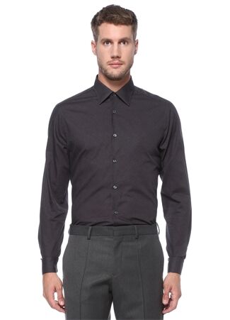 Pal Zileri Erkek Gri Klasik Yaka Geometrik Desenli Gömlek 40 IT