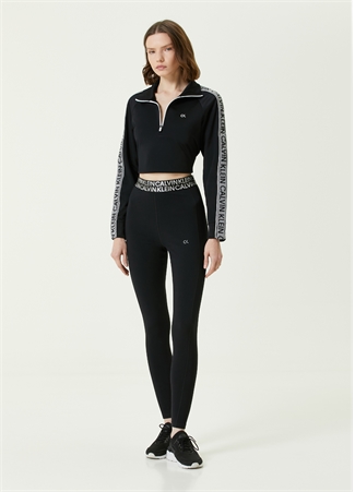 Ck Performance Kadın Siyah Beli Çift Logo Bantlı Tayt L EU