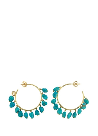 Charms Company Kadın Turkuaz Taşlı Altın Rengi Halka Küpe Mavi EU