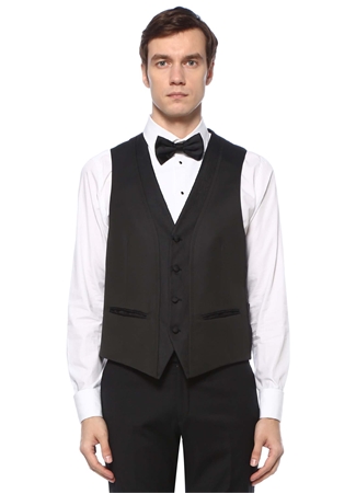 Palzileri Lab Erkek Siyah V Yaka Desen Şeritli Yün Yelek 52 IT