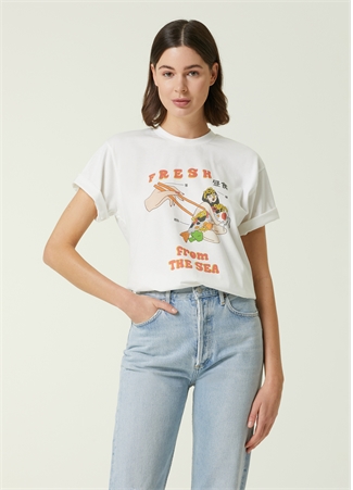Death is Easy Kadın Fresh From The Sea Ekru Baskılı T-shirt Bej S EU Death is Easy Kadın Fresh From The Sea Ekru Baskılı T-shirt Bej S EU