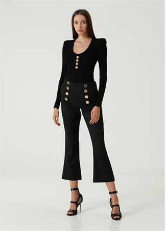 Balmain Kadın Siyah Yün Cropped Pantolon 38 FR