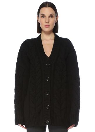 Dolce&Gabbana Kadın Siyah V Yaka Saç Örgü Yün Hırka 38 IT