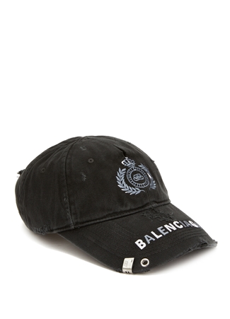 Balenciaga Kadın Siyah Logolu Yıpratma Detaylı Şapka L EU