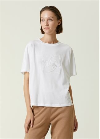 Beymen Collection Kadın Beyaz Bisiklet Yaka Logolu T-shirt S