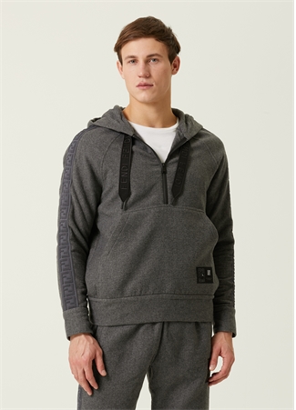 Fendi Erkek Gri Kapüşonlu Logo Detaylı Sweatshirt XS EU