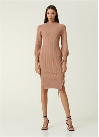 Adamo Kadın Bej Dokulu Midi Elbise Pembe M EU