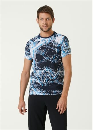 Isaora Erkek Mavi Bisiklet Yaka Desenli T-shirt S EU