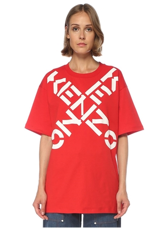 Kenzo Kadın Oversize Kırmızı Bisiklet Yaka Logolu T-shirt M Eu
