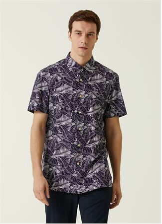 Kiton Erkek Mavi Çiçek Desenli Kısa Kollu Gömlek 42 IT