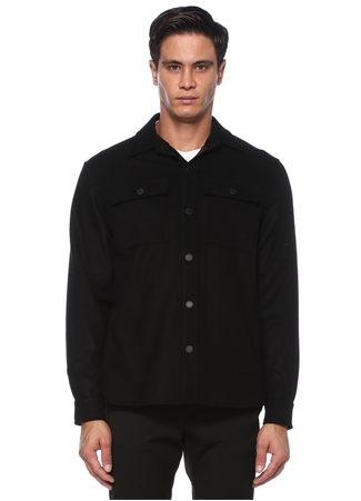Academia Erkek Siyah Polo Yaka Yün Dış Gömlek S EU
