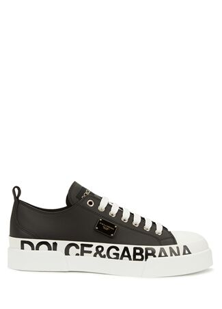 Dolce&Gabbana Kadın Siyah Logo Baskılı Deri Sneaker 36 EU