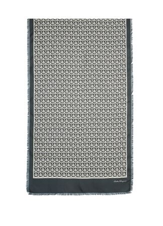 Salvatore Ferragamo Kadın Yeşil Bej Logo Desenli İpek Şal EU