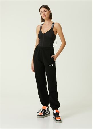 Off-White Kadın Siyah V Yaka Logo Bantlı Bluz 38 IT