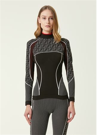 Fendi Kadın Siyah Dik Yaka Logolu Teknik Kumaş Triko Kahverengi L/XL EU Fendi Kadın Siyah Dik Yaka Logolu Teknik Kumaş Triko Kahverengi L/XL EU