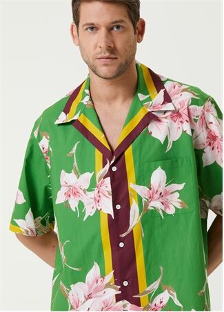 Valentino Erkek Yeşil Çiçekli Kısa Kol Gömlek 46 IT