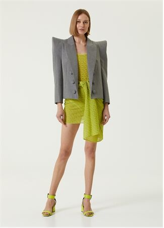 Balmain Kadın Gri Kırlangıç Yaka Vatkalı Yün Ceket 38 FR